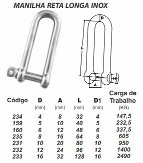 Manilha Reta Longa Inox 316 Kamell 8