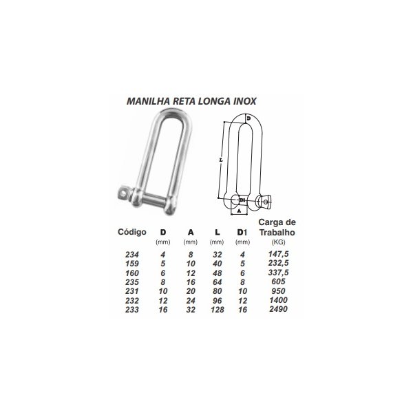 Manilha Reta Longa Inox 316 Kamell 4