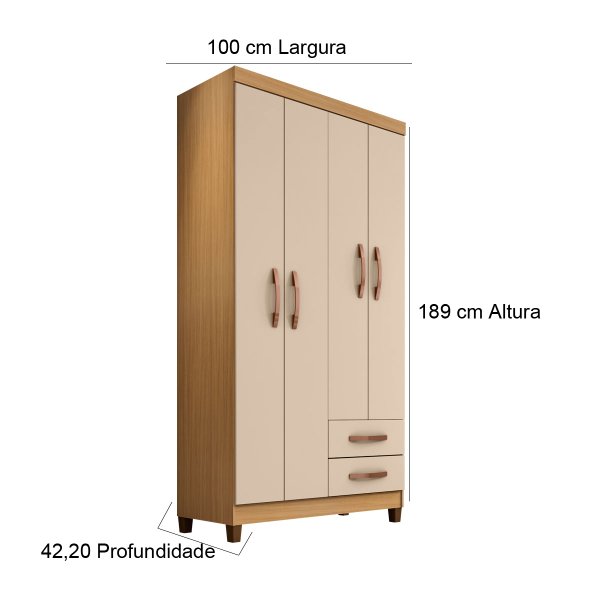 Guarda-Roupa Solteiro 4 Portas 2 Gavetas Modena - Carvalho Americano ...