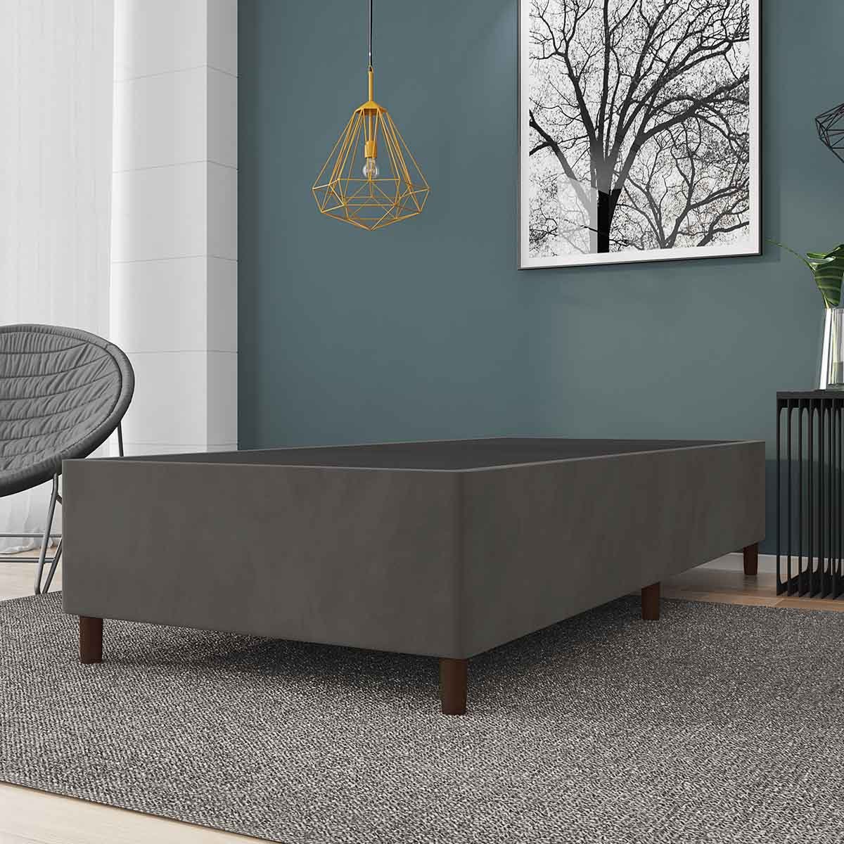 Base Box Solteiro 88x188x37 cm - Veludo Cinza