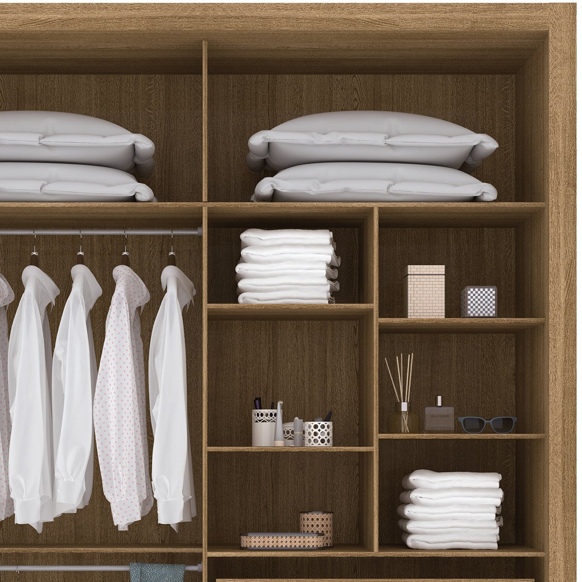 Guarda-Roupa 2 Portas de Correr Creta com Espelho - Nature/Camarim