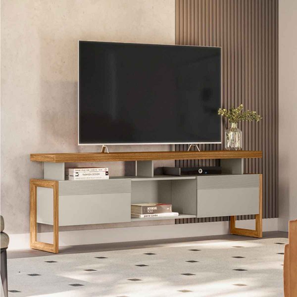 Rack para TV 70 Polegadas 2 Portas com Nicho Jade - Nature/Off White