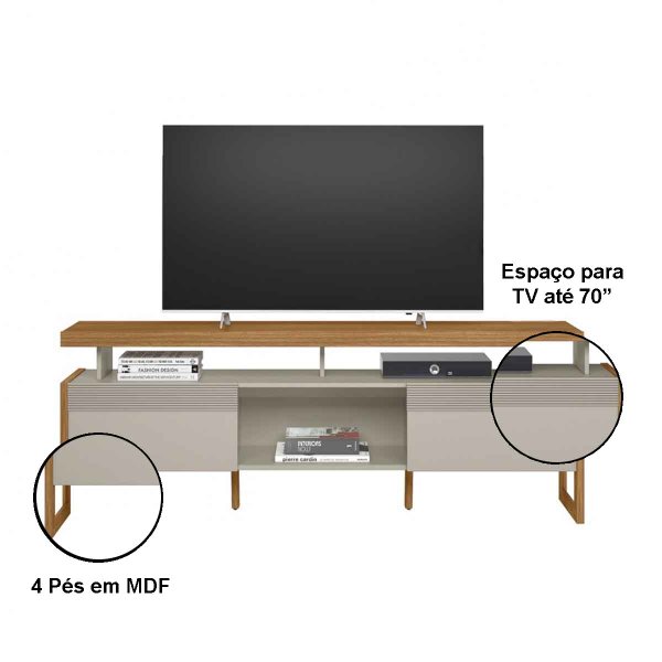 Rack para TV 70 Polegadas 2 Portas com Nicho Jade - Nature/Off White