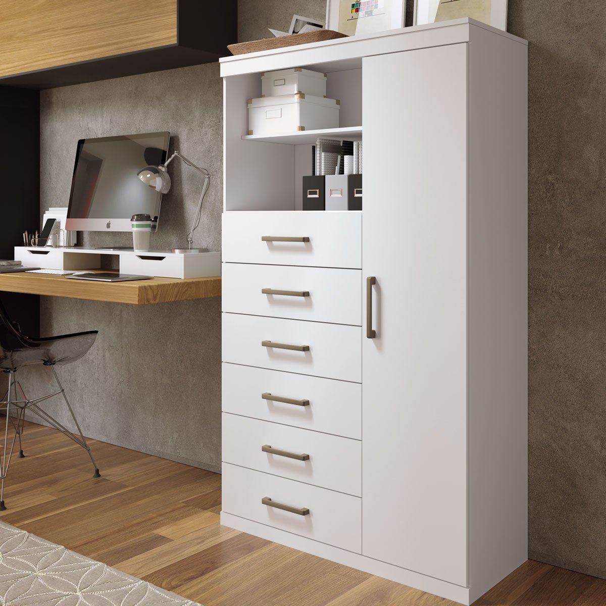 Cômoda Alta 1 Porta 6 Gavetas Marbella - Branco