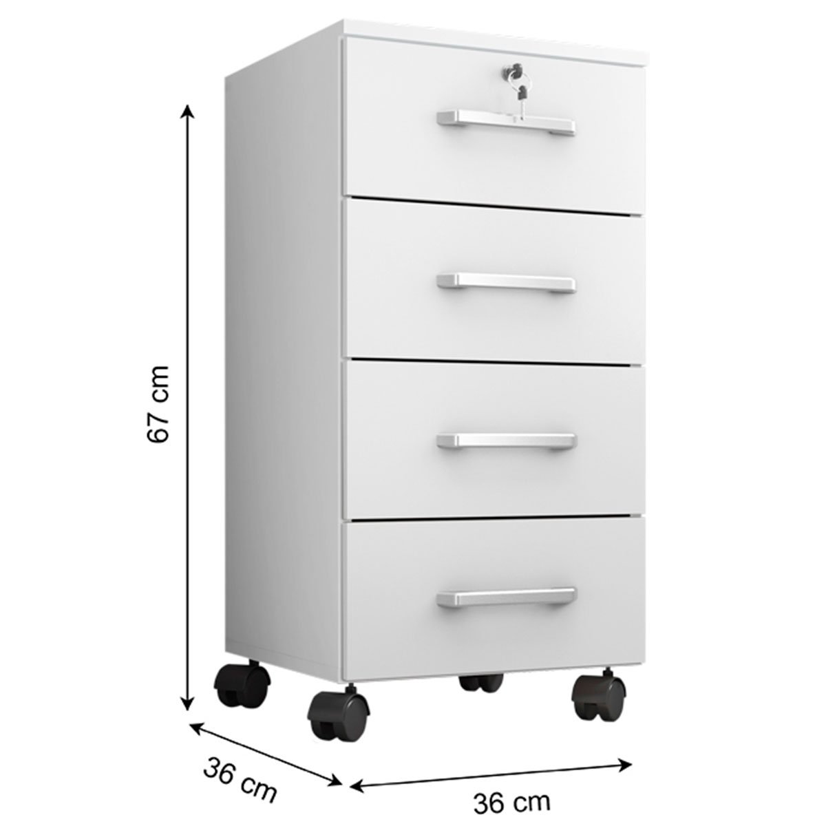 Gaveteiro para Escritório com Chave e Rodízios 4 Gavetas Gávea - Branco