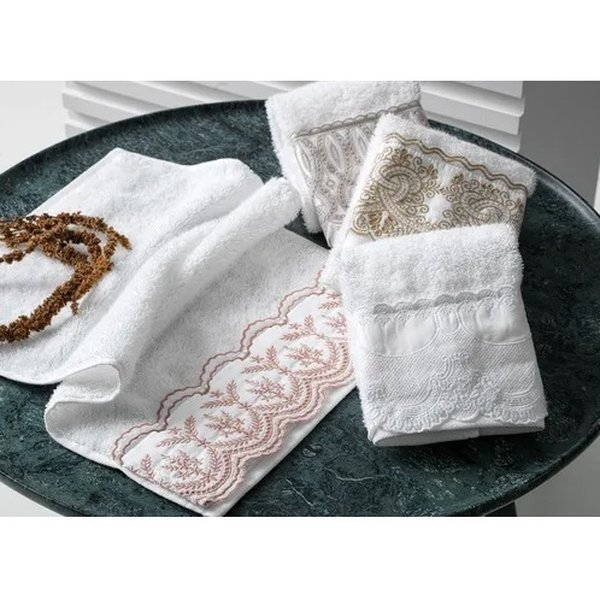 Jogo 2 Toalhas de Lavabo 100% Algodão Bordado Branco Trussardi