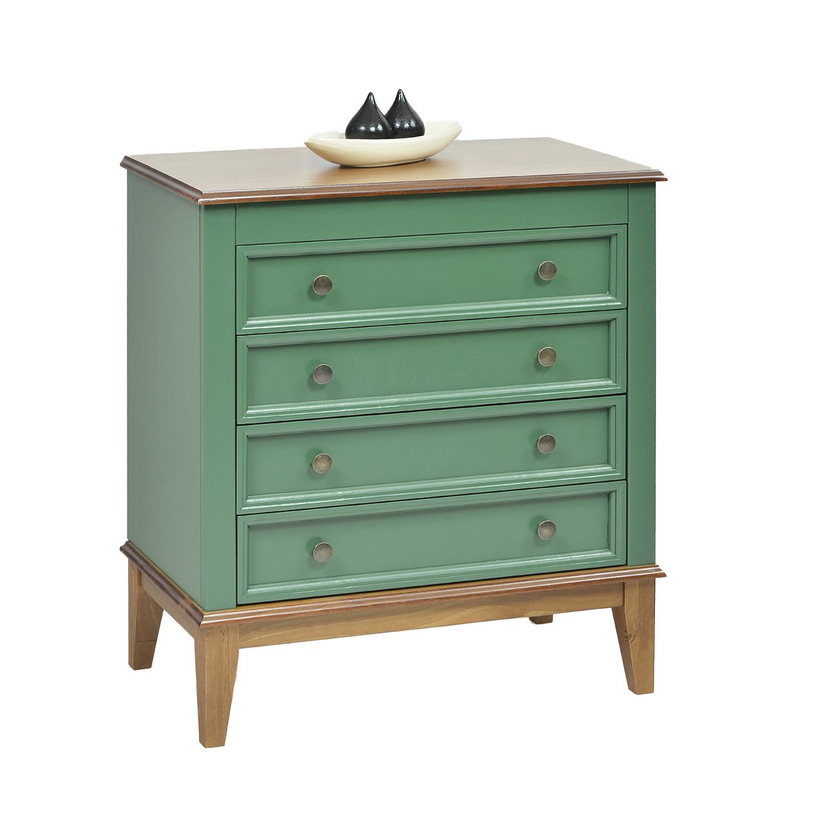 Cômoda Cottage 4 Gavetas em Madeira Maciça - Verde/Amêndoa
