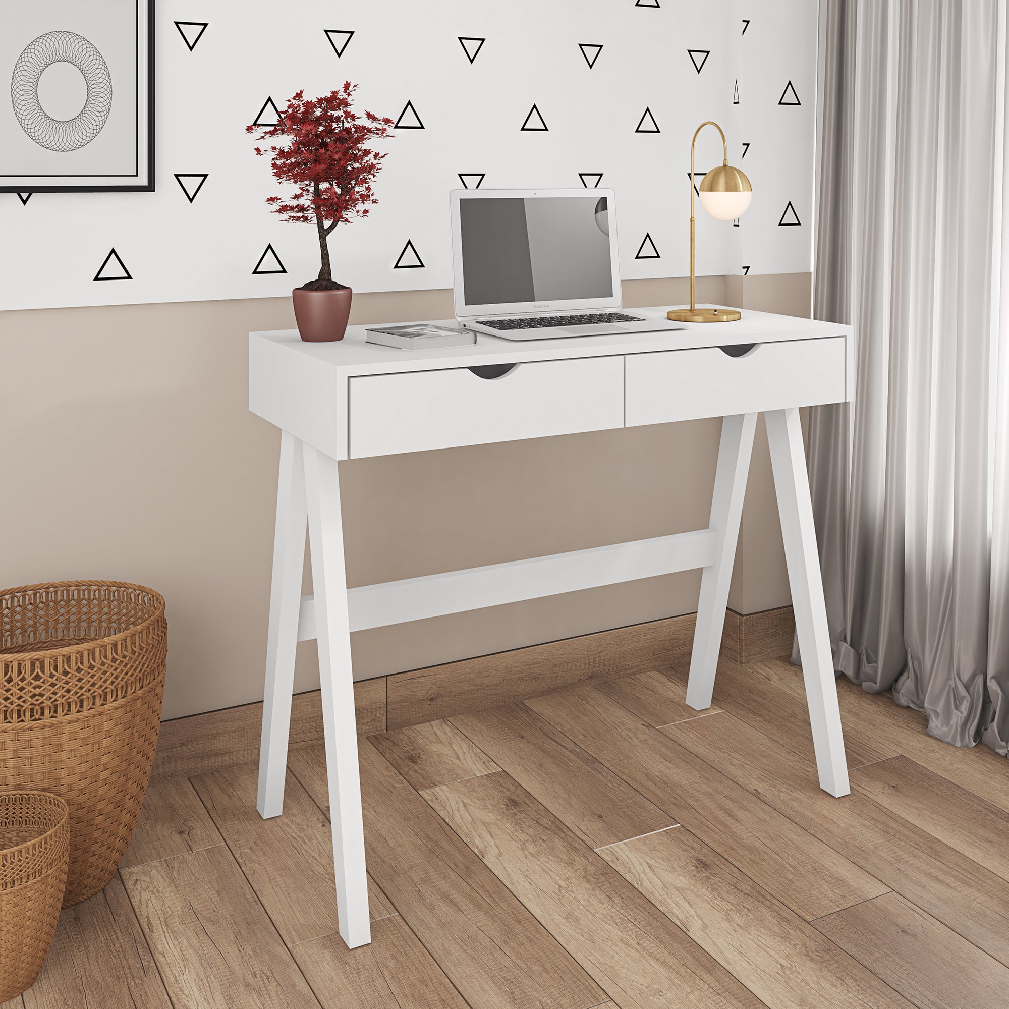 Escrivaninha 2 Gavetas Olivia - Branco