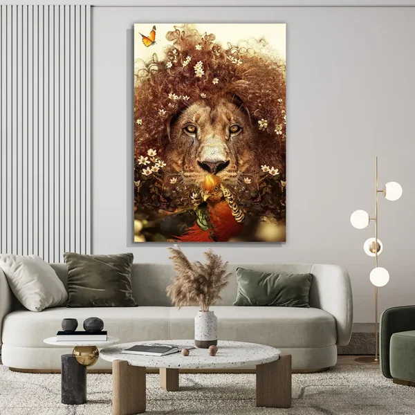 Tela Decorativa Grande Lion Flor - 60cm x 90cm
