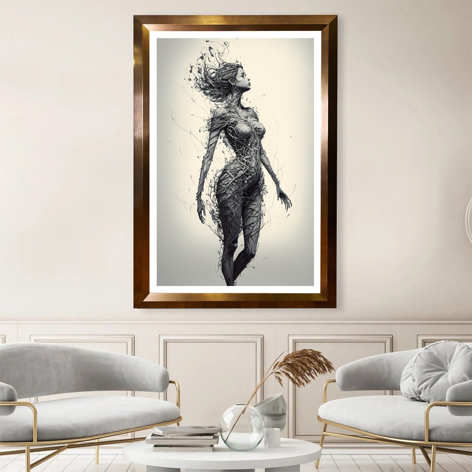 Quadro Moldura Premium Bronze Raízes Mulher