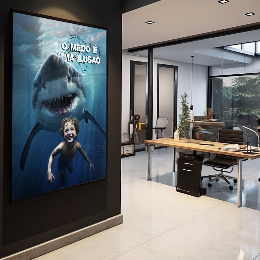 Quadro Decorativo O medo é ilusão - Tubarão