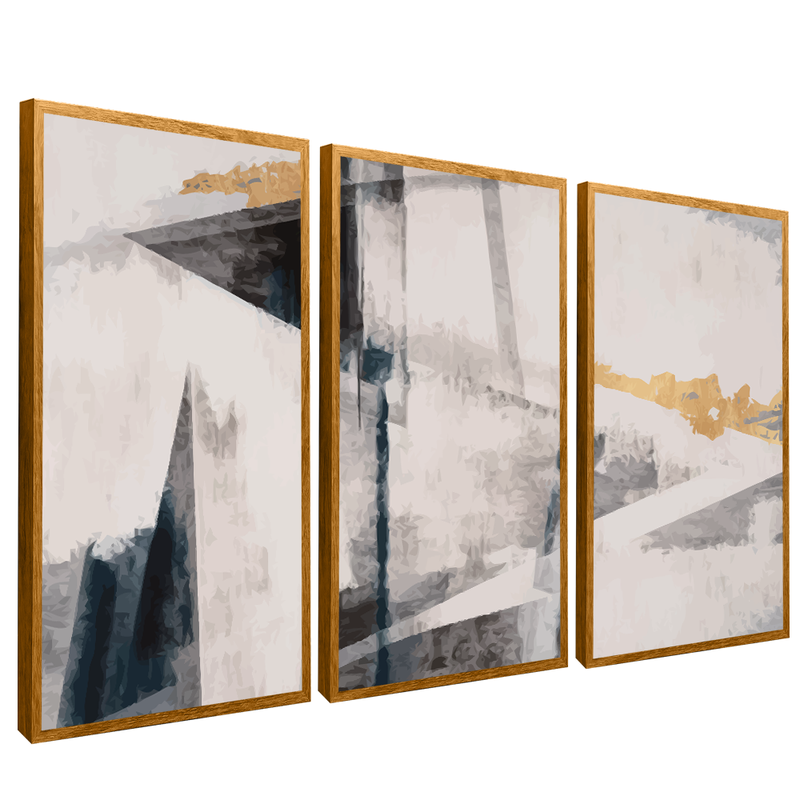 Quadros Decorativos 3 Peças Abstrato Luxo Clean White V833