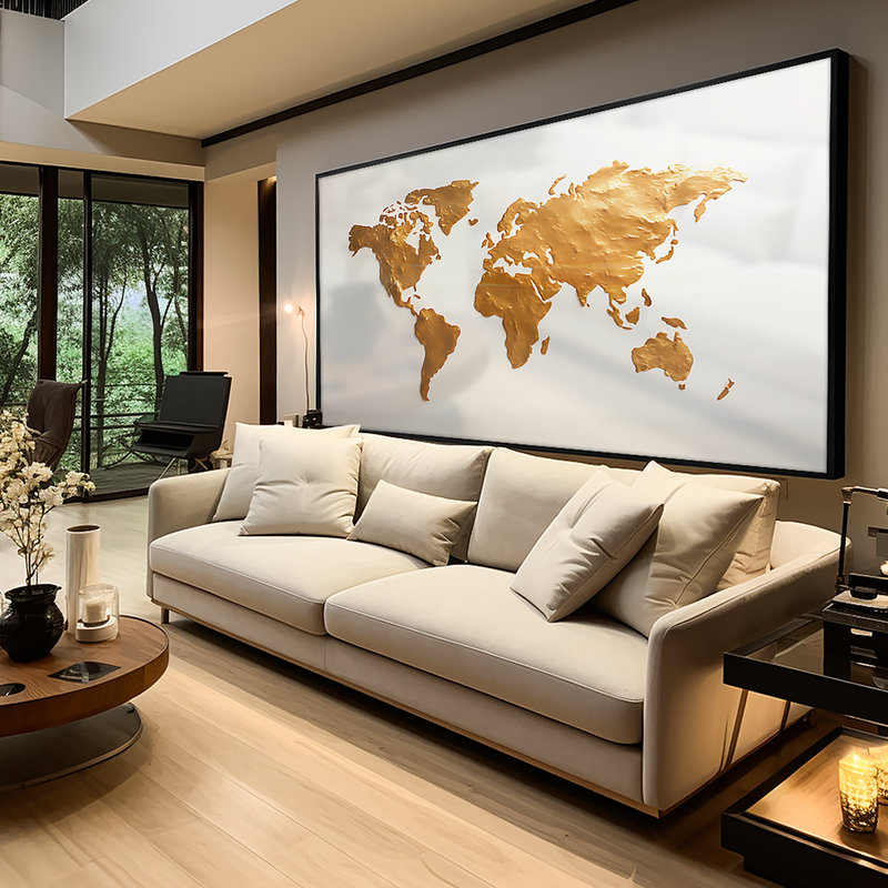 Quadro Decorativo Mapa Terra Branco V799