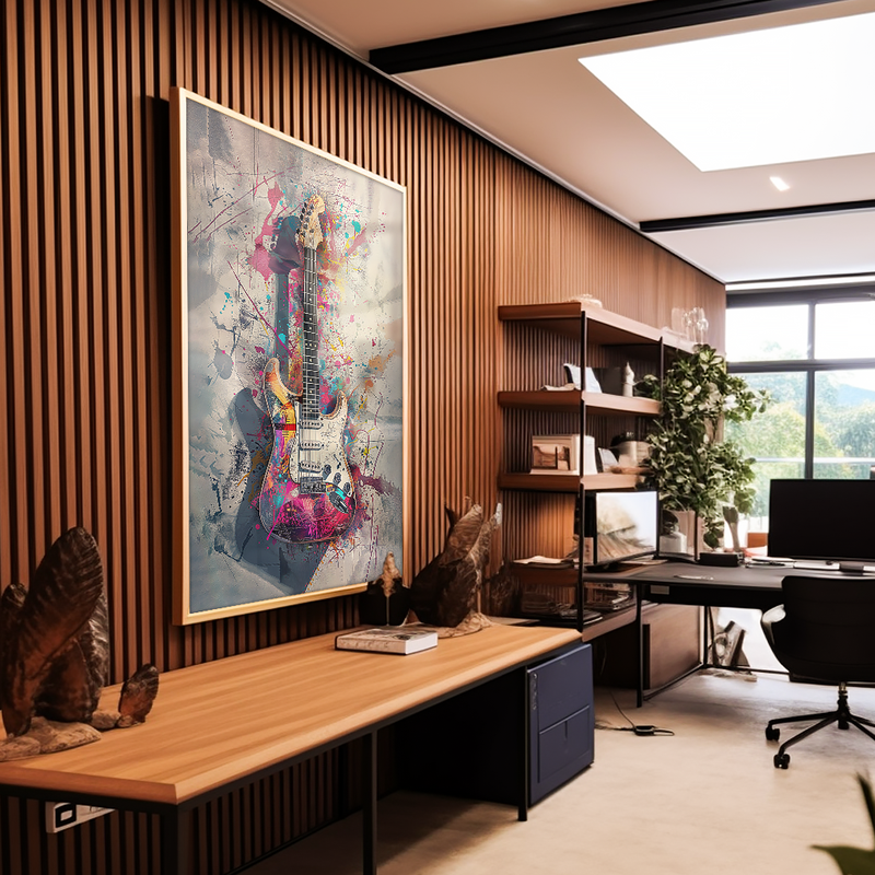 Quadro Decorativo Guitarra Rosa Street Art V1289