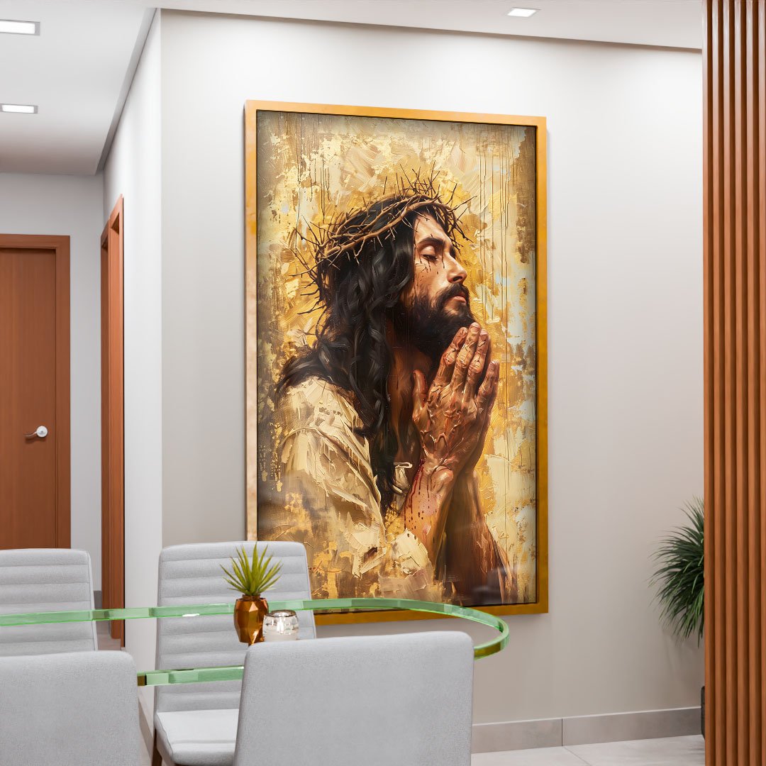 Quadro Decorativo de Tinta Jesus Rezando