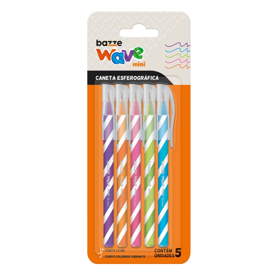 Caneta Bazze Wave Mini C/5 Cores UNICO