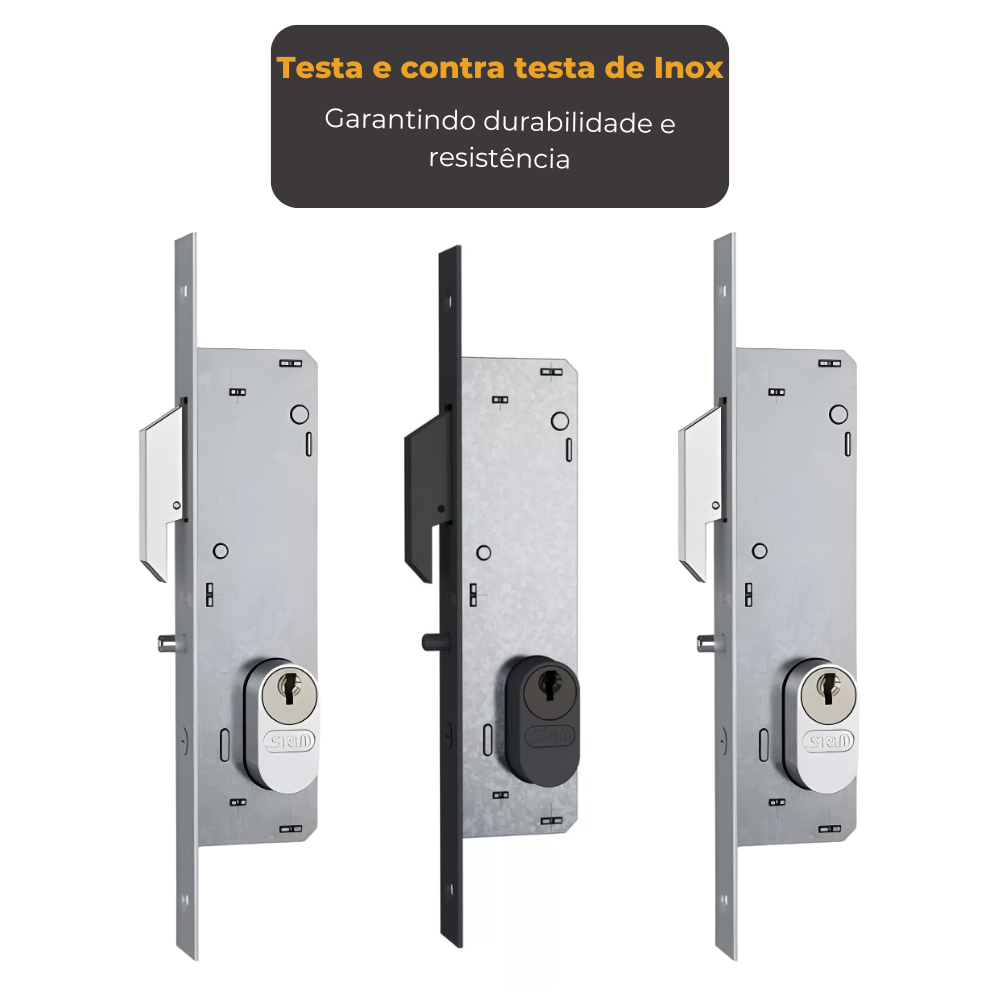 Fechadura Porta de Correr Portão de Aluminio Stam Cromada 902 Inox 28mm ...