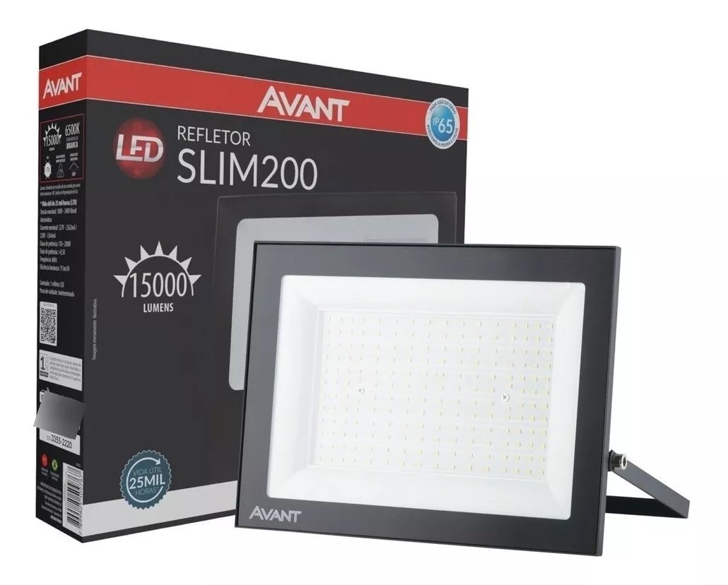 Refletor LED Preto 200W 6500K IP65 Bivolt Avant