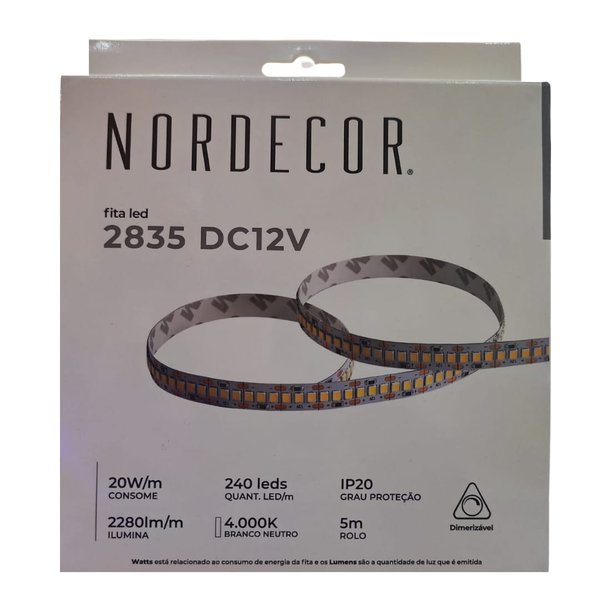 Fita LED IP20 20W 4000K 12V 240 LEDS Rolo C/5m Nordecor
