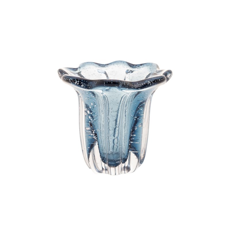 Vaso Murano Ondulado em Vidro Azul Pequeno
