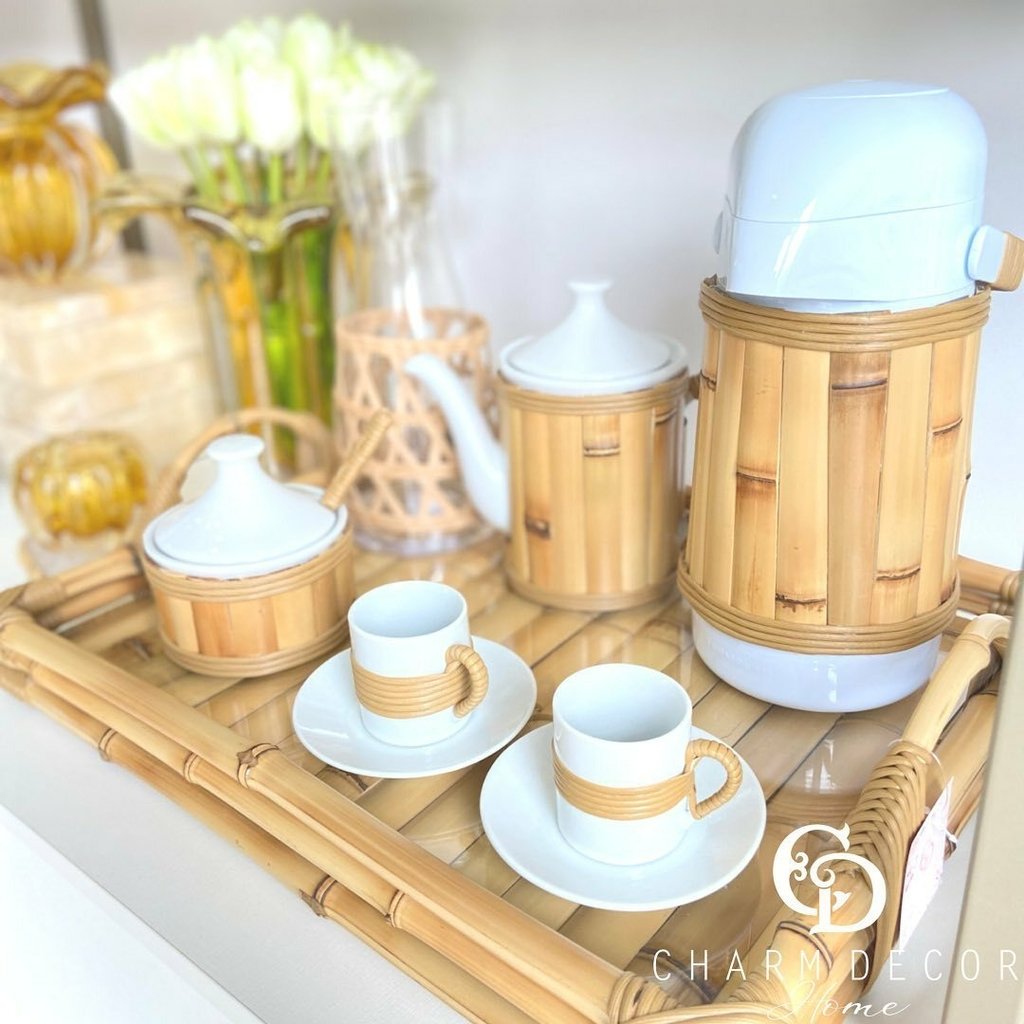 Bule Porcelana com Bambu Natural