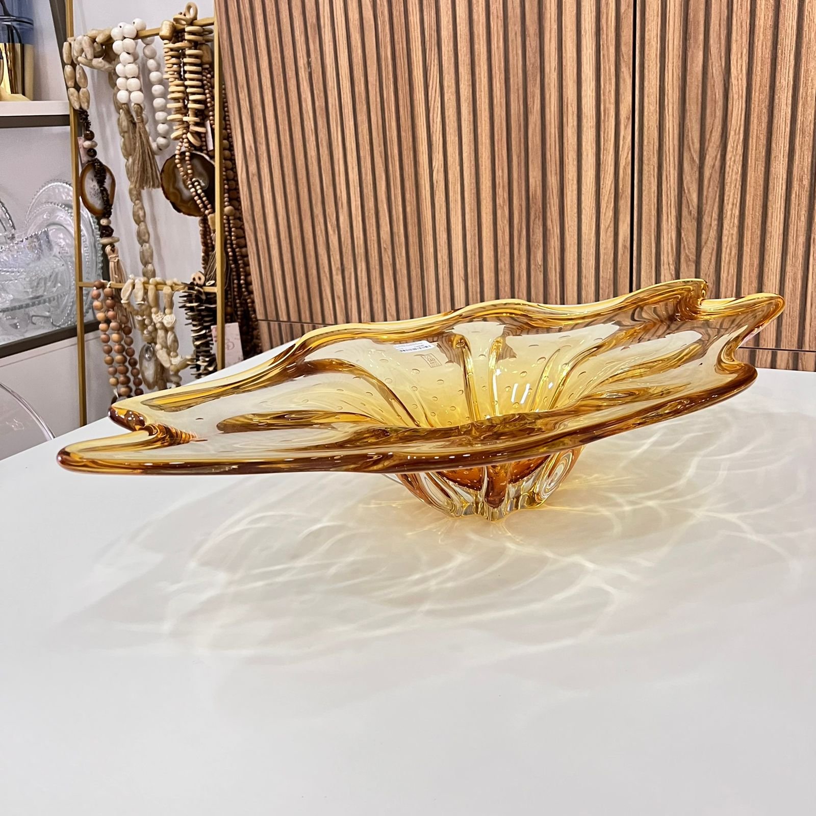 Centro de Mesa em Cristal de Murano Âmbar Cristais São Marcos