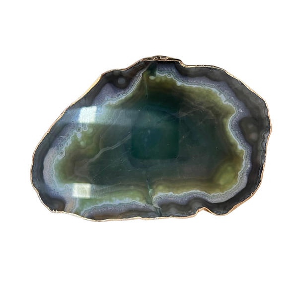 Platter Pedra Ágata Verde Pequena De 12 à 20cm Com Banho De Ouro Na Borda
