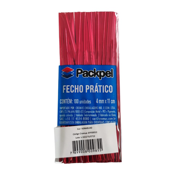 Fecho Prático Packpel 4mmX11cm Com 100 Unidades Vermelho