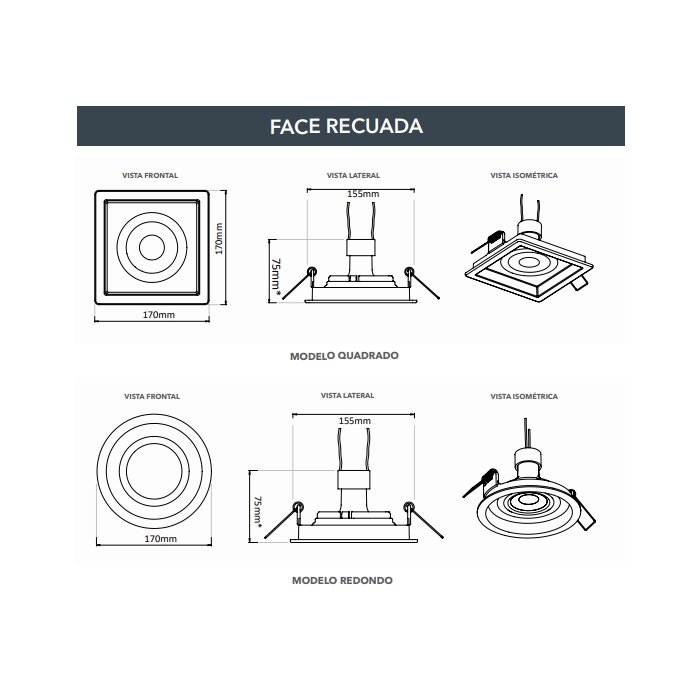 Spot de Embutir Face Recuado Quadrado AR111 17x17x3,5cm - Save Energy Branco