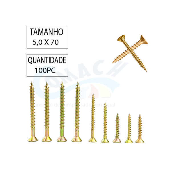 Parafuso Madeira Mdf Chipbord Philips 5,0x70 100un