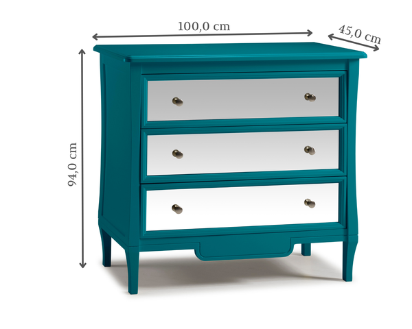 Cômoda Amsterdã 3 Gavetas Com Espelho Madeira Maciça Azul