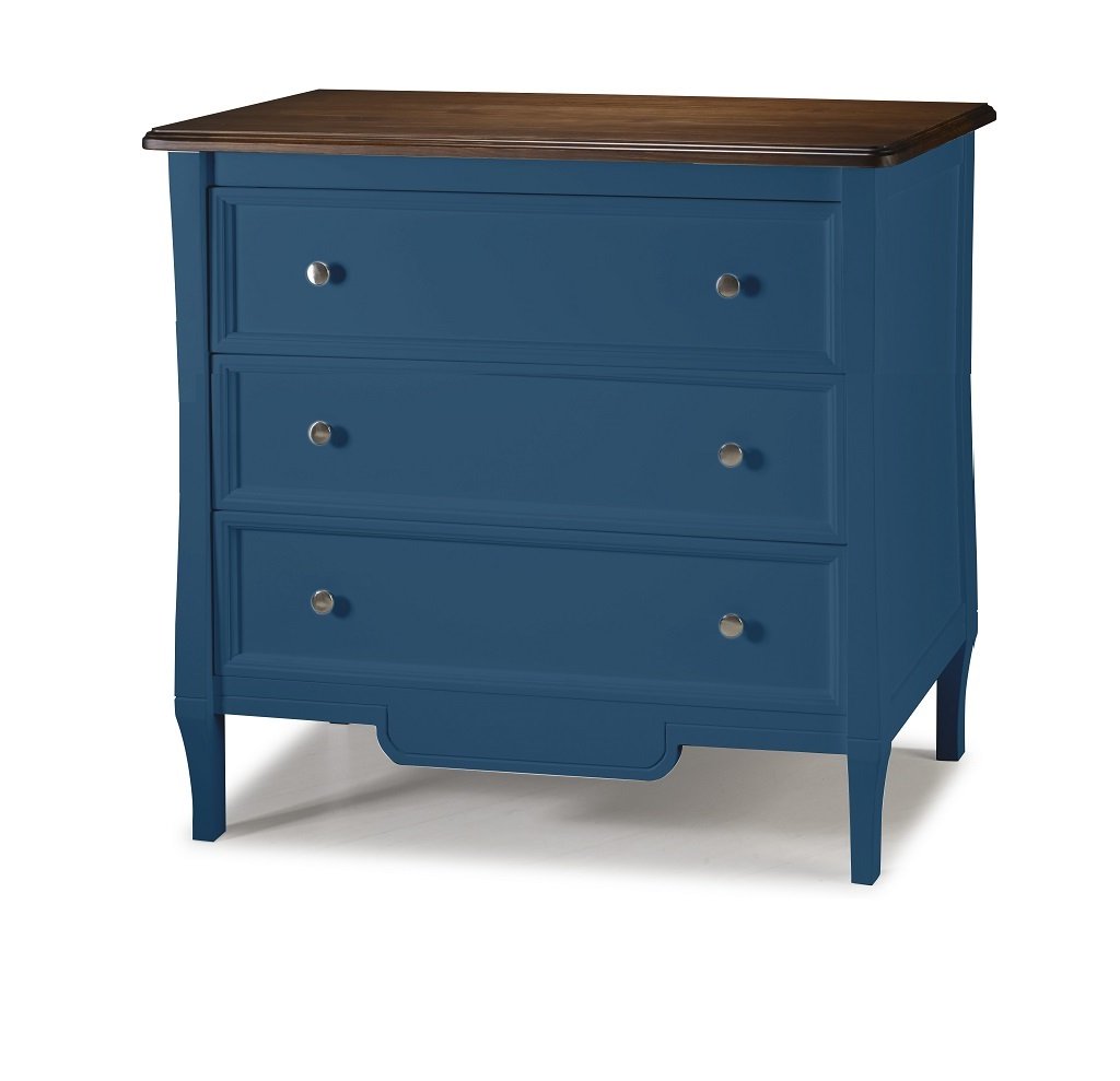 Cômoda Amsterdã 3 Gavetas Madeira Maciça Azul com Tampo Amêndoa