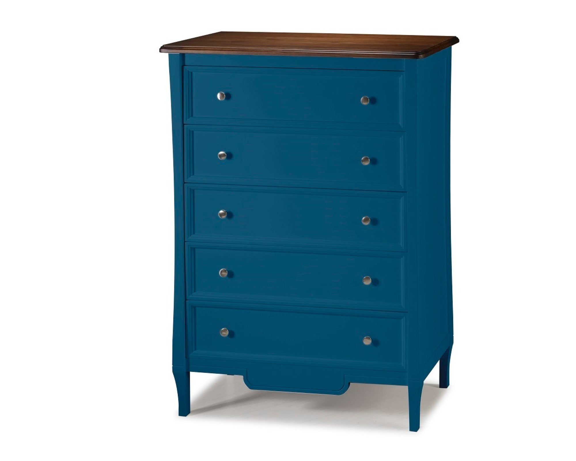 Cômoda Amsterdã 5 Gavetas Madeira Maciça Azul com Tampo Amêndoa