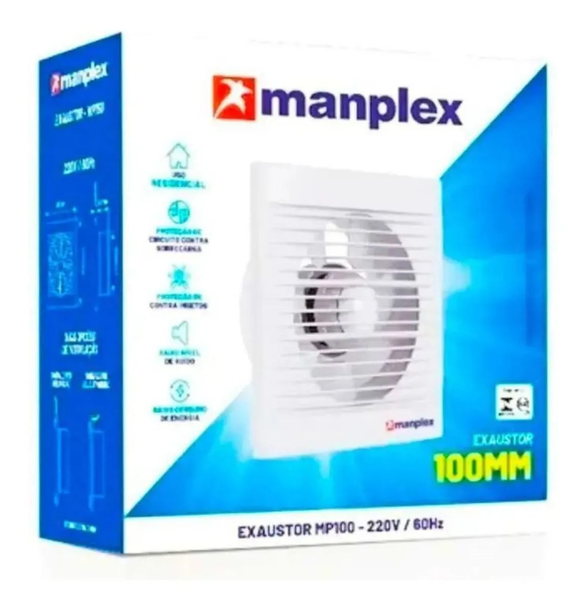 Exaustor Para Banheiro Lavabo 100mm 13W Manplex 220V