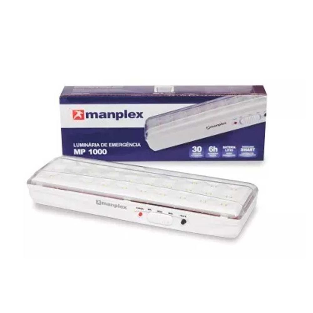 Luminária de Emergência MP 1000 Branco Com Bateria MANPLEX