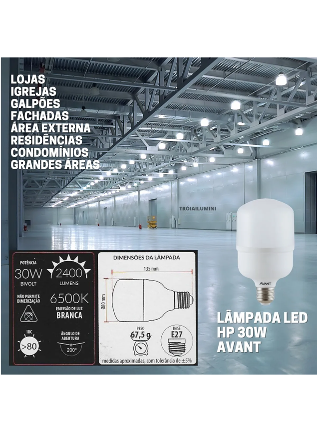 Lâmpada Led 30w Alta Potência E27 6500k AVANT