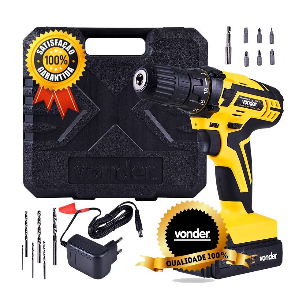 Furadeira Parafusadeira Vonder a Bateria 3/8" Bivolt Automática 12V
