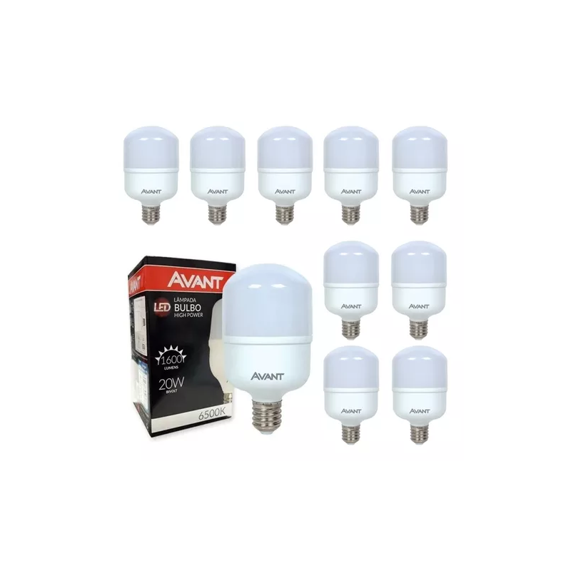 Kit 10 Lâmpadas LED Avant Alta Potência Bulbo 20W 6500K