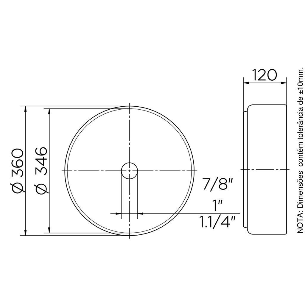Cuba de Apoio Redonda Docol Arte 36x36 Branca Esmaltada