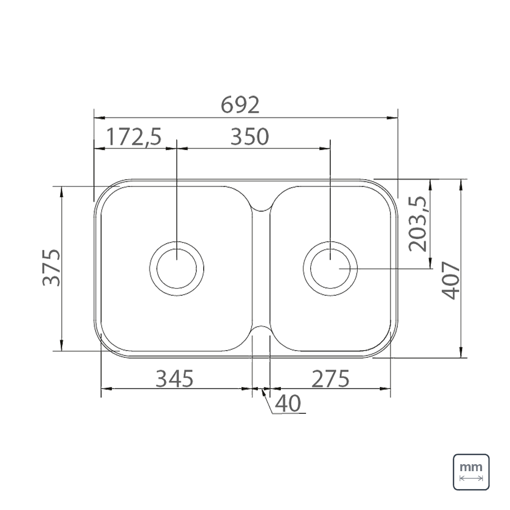 Cuba Dupla Tramontina Isis 2C 34-28 BS 69x40 Aço Inox Polido