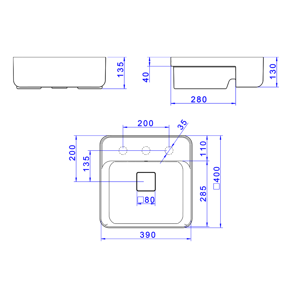 Cuba de Semi Encaixe Quadrada Deca Slim 40x40 Com Mesa Branca