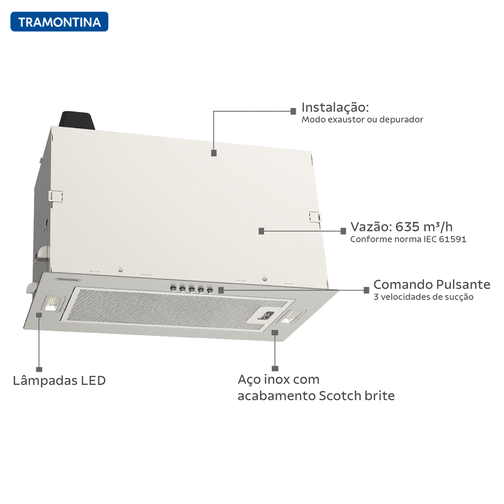 Coifa de Embutir Tramontina Incasso 51cm 95800014 Aço Inox 220V