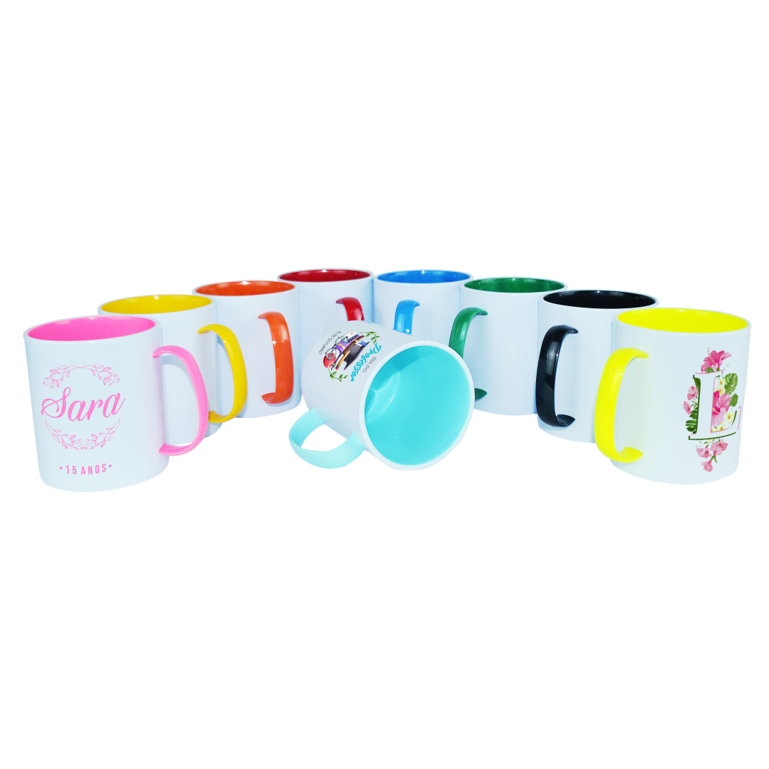 10 Caneca Café 325ml | Interno e Alça Colorido - Personalizado