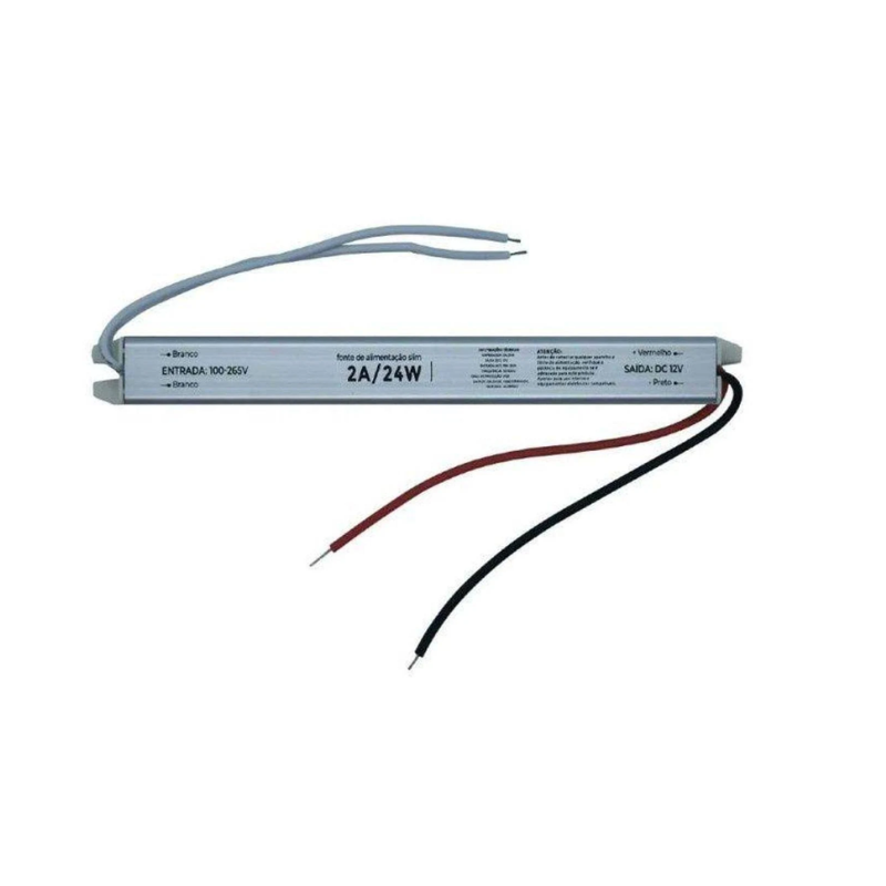Driver Slim 24W 2A para fita de Led 12V IP20 Pix Ilumi