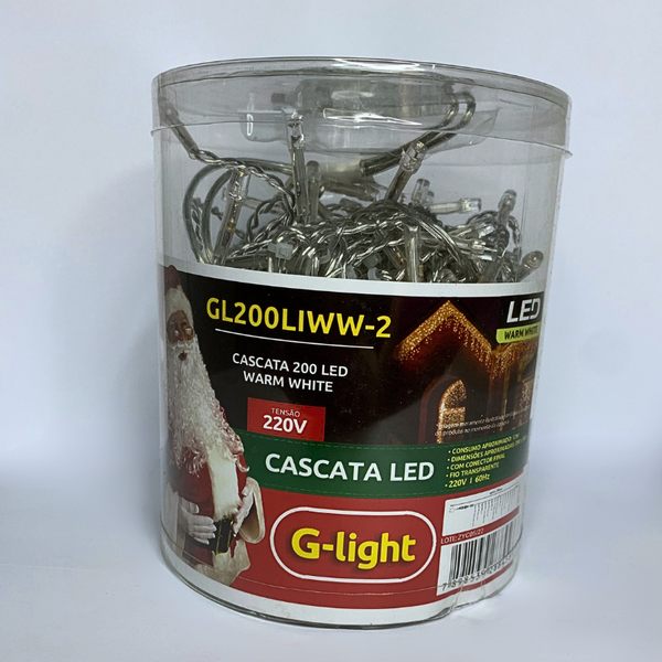 Cascata GL 200 Leds Warm White Fio Transparente com conector e plug único G-Light