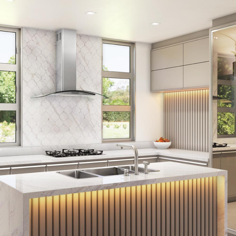 Coifa de Parede Vidro Curvo Duto Slim 80cm Inox Fogatti