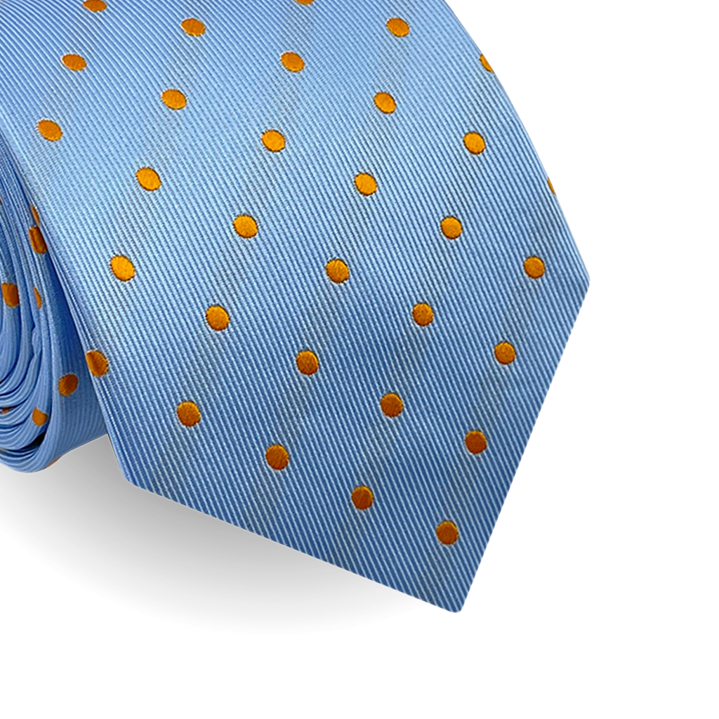 Gravata Poá Azul Claro e Laranja com Lenço