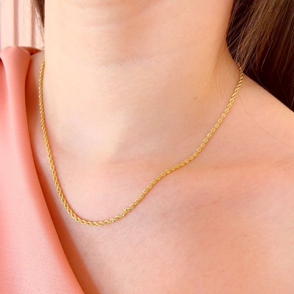 Colar Cordão Baiano Fino 2mm 40cm Banho Ouro 18k