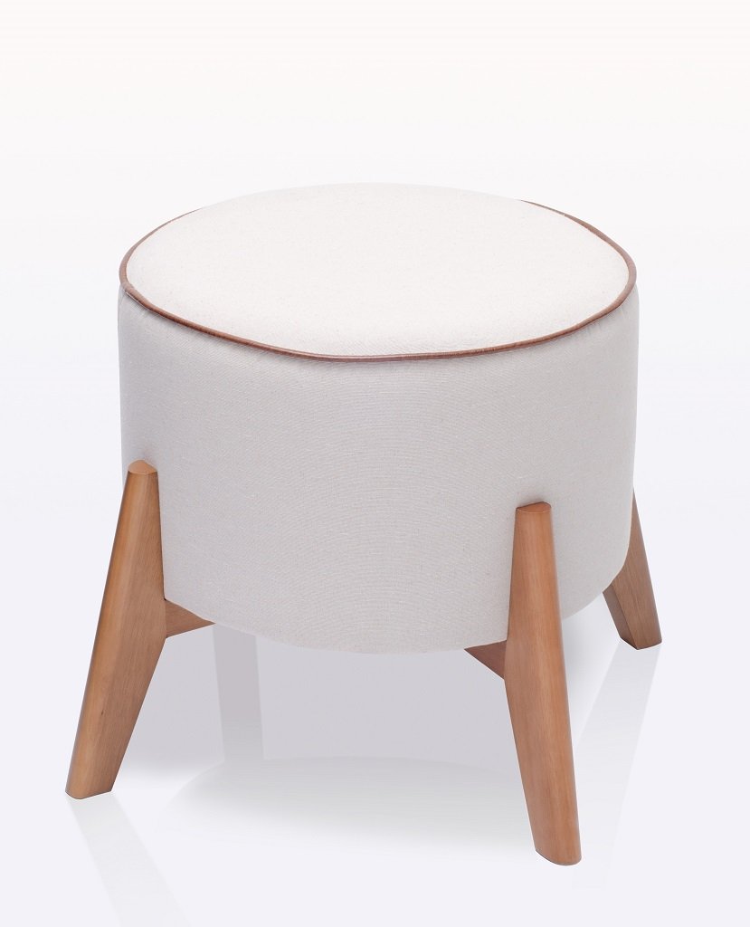 Pufe Redondo Ravid - Pés Madeira Maçica Castanho - Diâmetro 80 cm ...