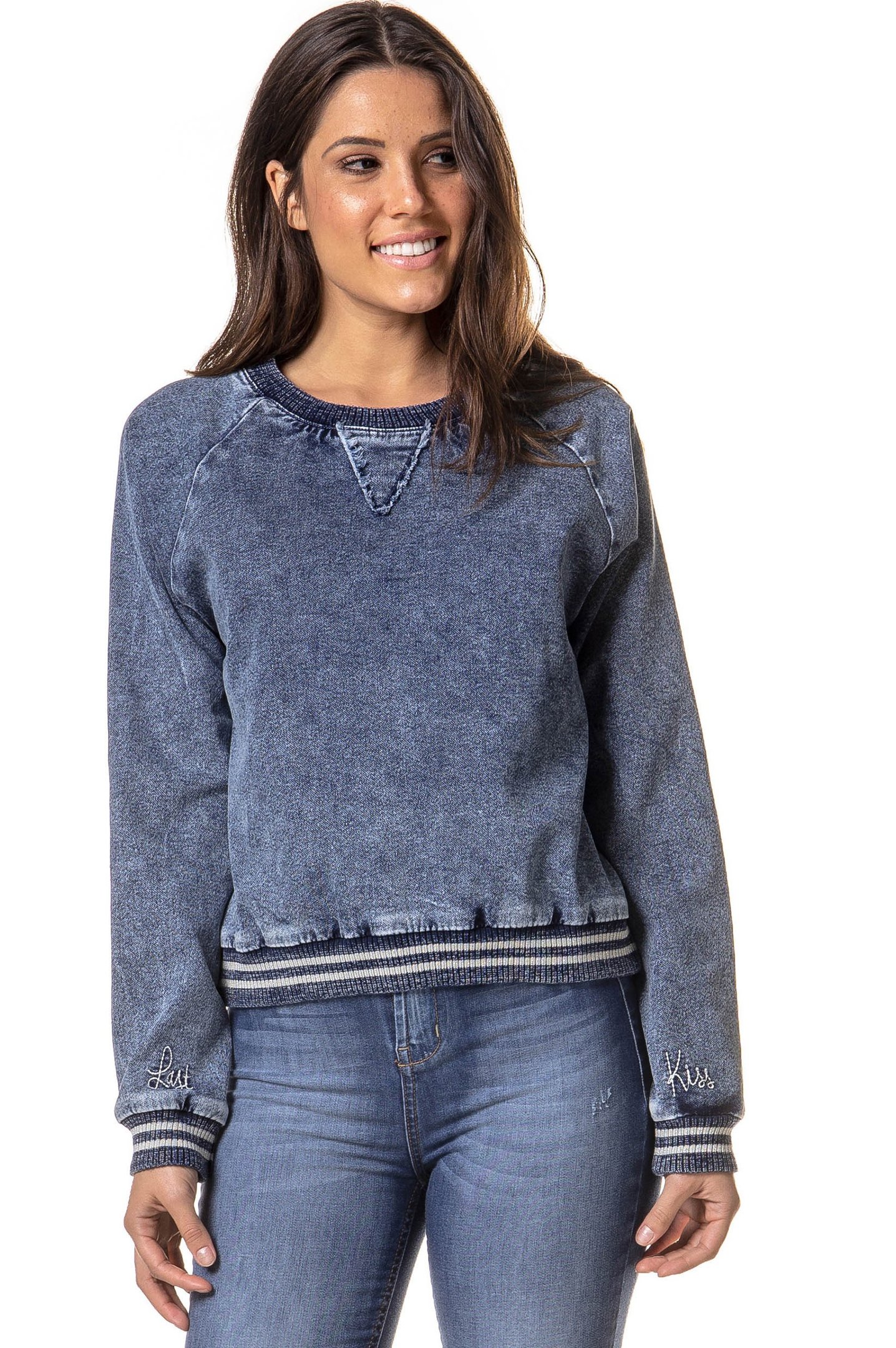 Moletom Jeans Feminino com Bordado - DZ9080